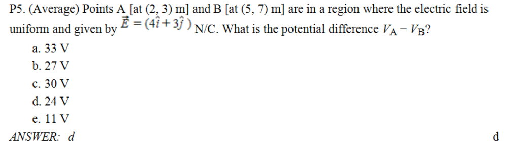 Solved P5. (Average) Points A [at (2.3) m] and B [at (5, 7) | Chegg.com