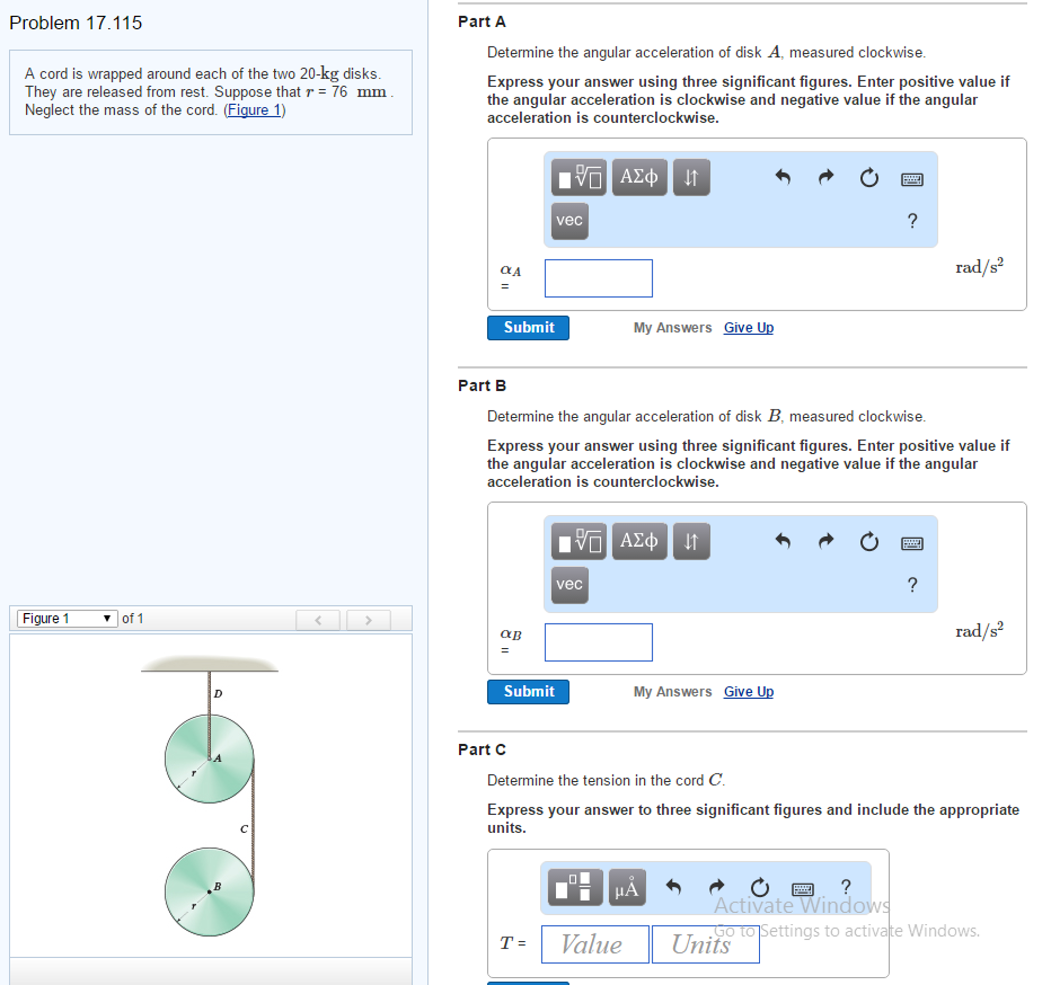 Solved A cord is wrapped around each of the two 20-kg disks. | Chegg.com
