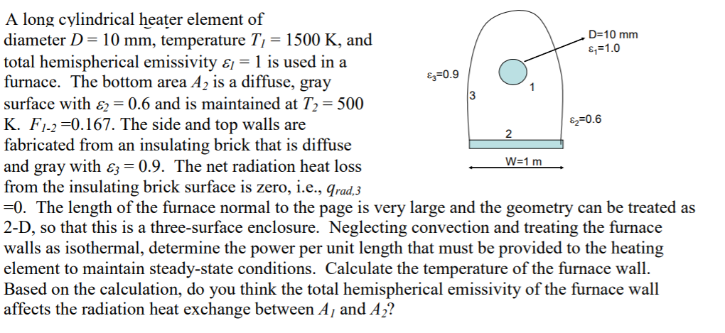 Solved A long cylindrical heater element of diameter D = 10 | Chegg.com