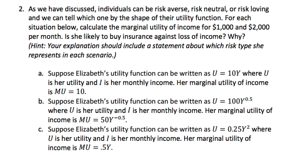 Solved 2. As we have discussed, individuals can be risk | Chegg.com