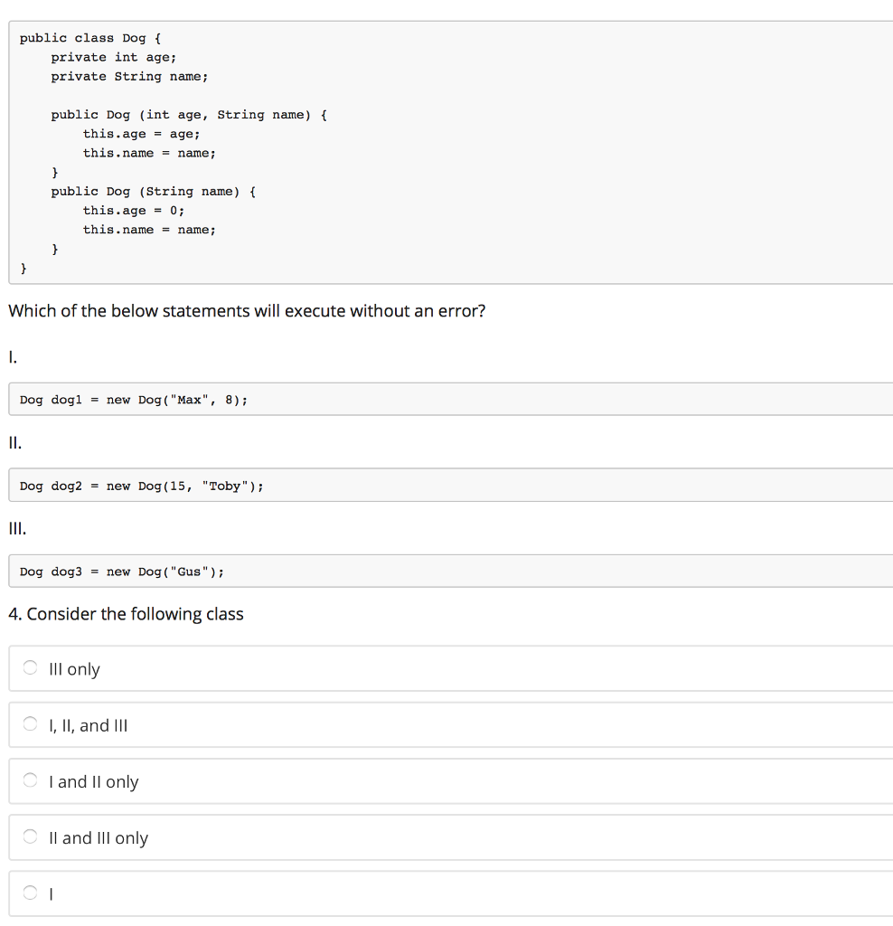 Solved public class Dog ( private int age; private string | Chegg.com