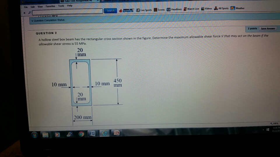 Solved QUESTION 2 A hollow steel box beam has the | Chegg.com