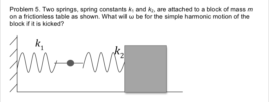 Solved Problem 5. Two springs, spring constants k1 and k2, | Chegg.com
