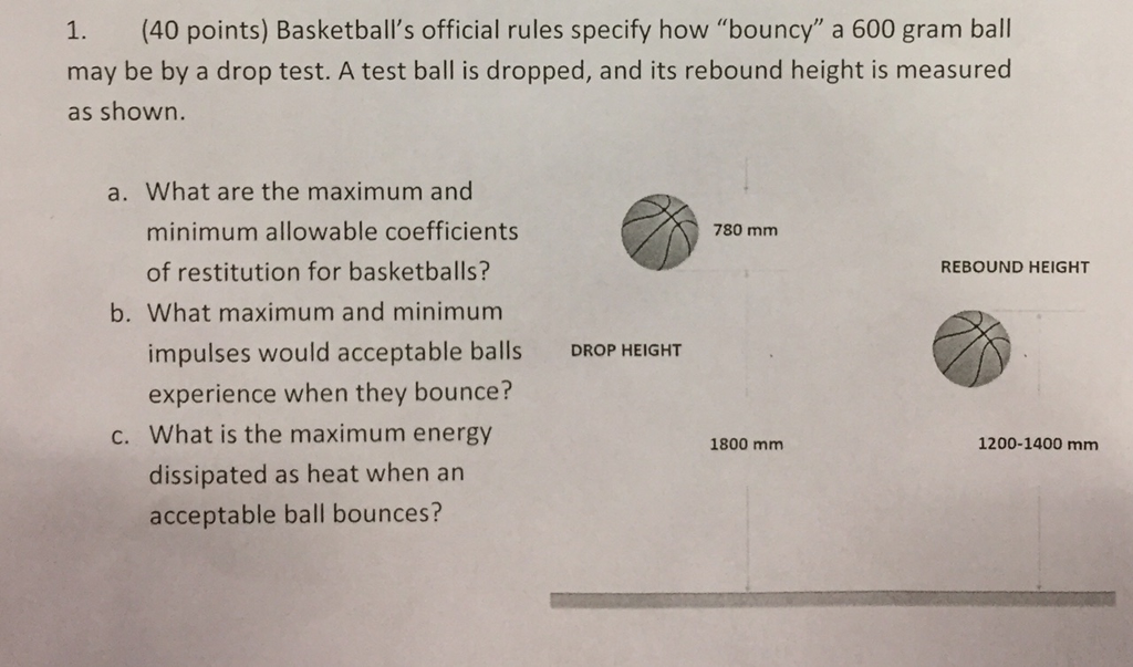 Solved 1. (40 points) Basketball's official rules specify | Chegg.com