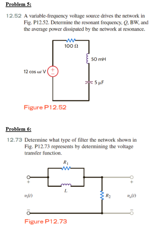 Solved Problem 5: 12.52 A variable-frequency voltage source | Chegg.com