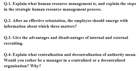 Solved Q.1. Explain what human resource management is, and | Chegg.com