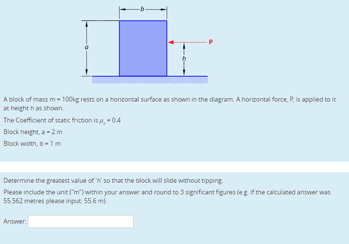 Solved A block of mass m = 100kg rests on a horizontal | Chegg.com