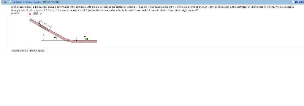 Solved In the figure below, a block slides along a path that | Chegg.com