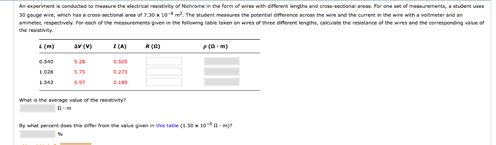 Solved An experiment is conducted to measure the electrical | Chegg.com
