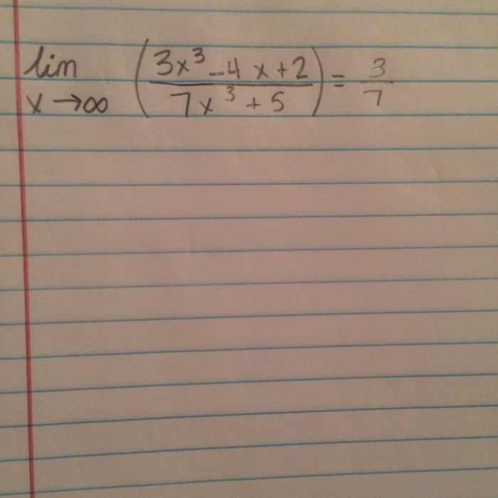 Solved lim_x rightarrow infinity (3x^3 - 4x + 2/7x^3 + 5) = | Chegg.com