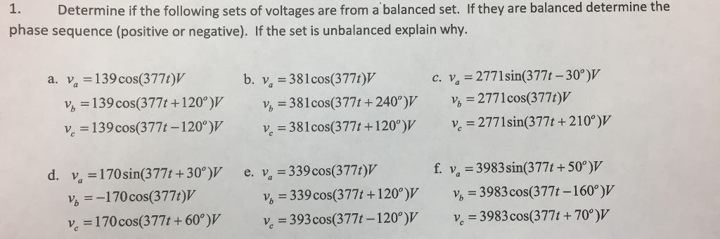 Solved Determine if the following sets of voltages are from | Chegg.com