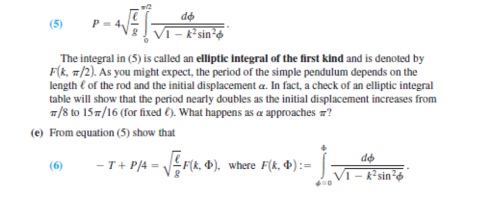Solved P = 4 squareroot l/g integral^pi/2_0 d phi/squareroot | Chegg.com