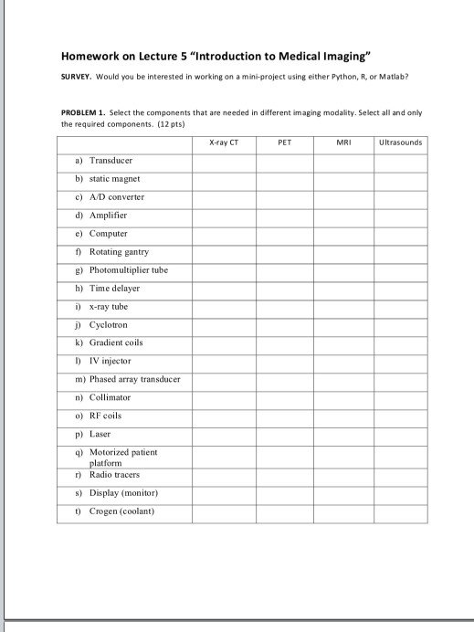Solved Homework on Lecture 5 "Introduction to Medical | Chegg.com