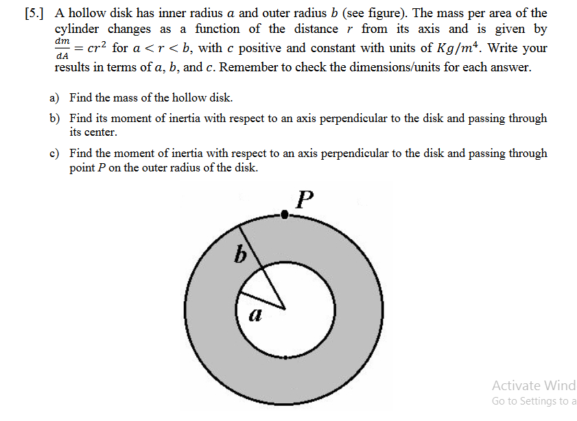 Solved A hollow disk has inner radius a and outer radius b | Chegg.com