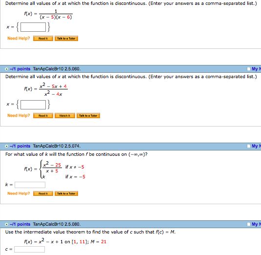 Solved Determine All Values Of X At Which The Function Is 