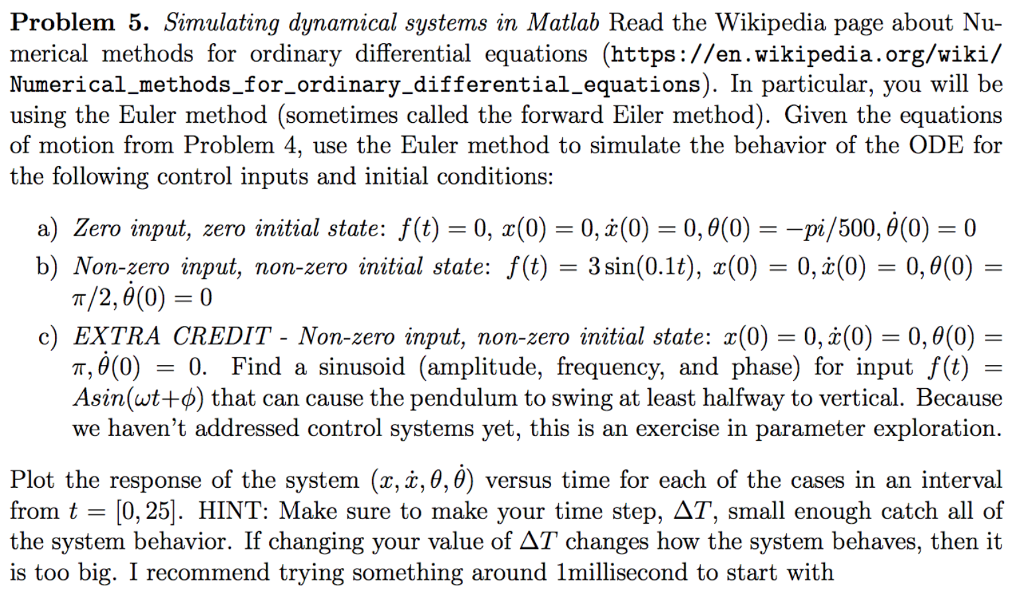 Solved Problem 5 Simulating Dynamical Systems In Matlab 