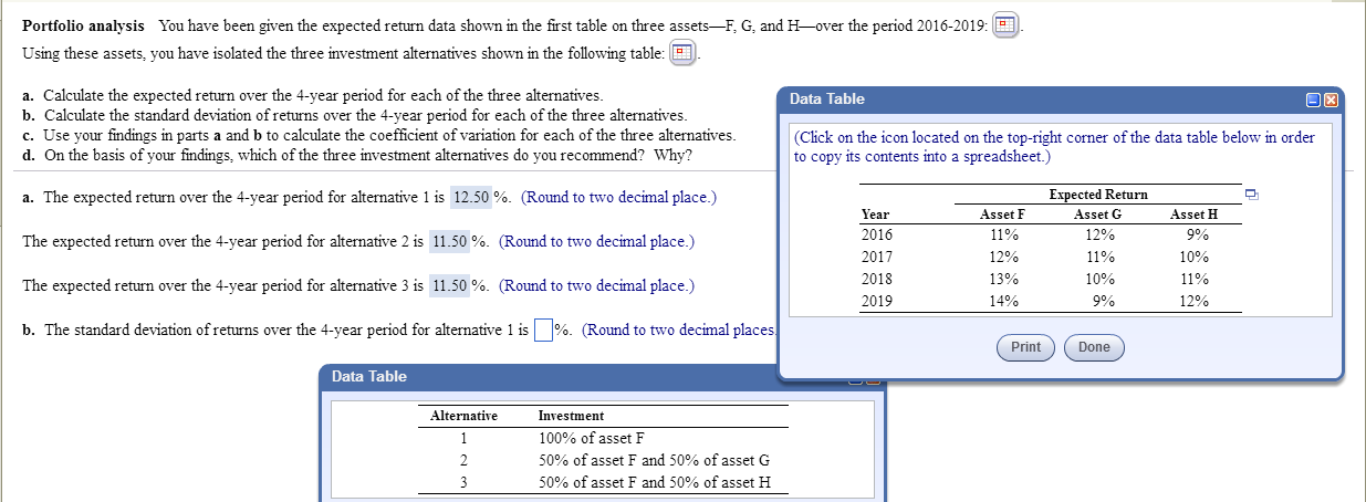 Solved You have been given the expected return data shown in | Chegg.com