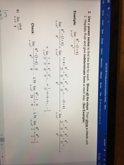 Solved Use a power series to find the limit for each. Show | Chegg.com