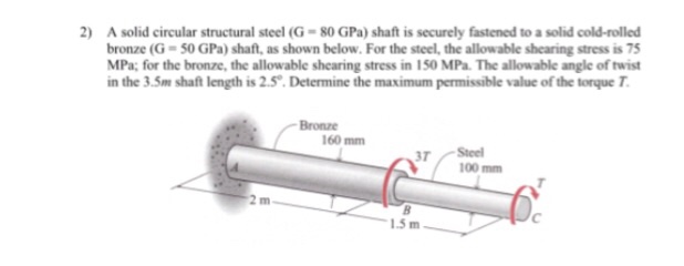 Solved A solid circular structural steel (G = 80 GPa) shaft | Chegg.com