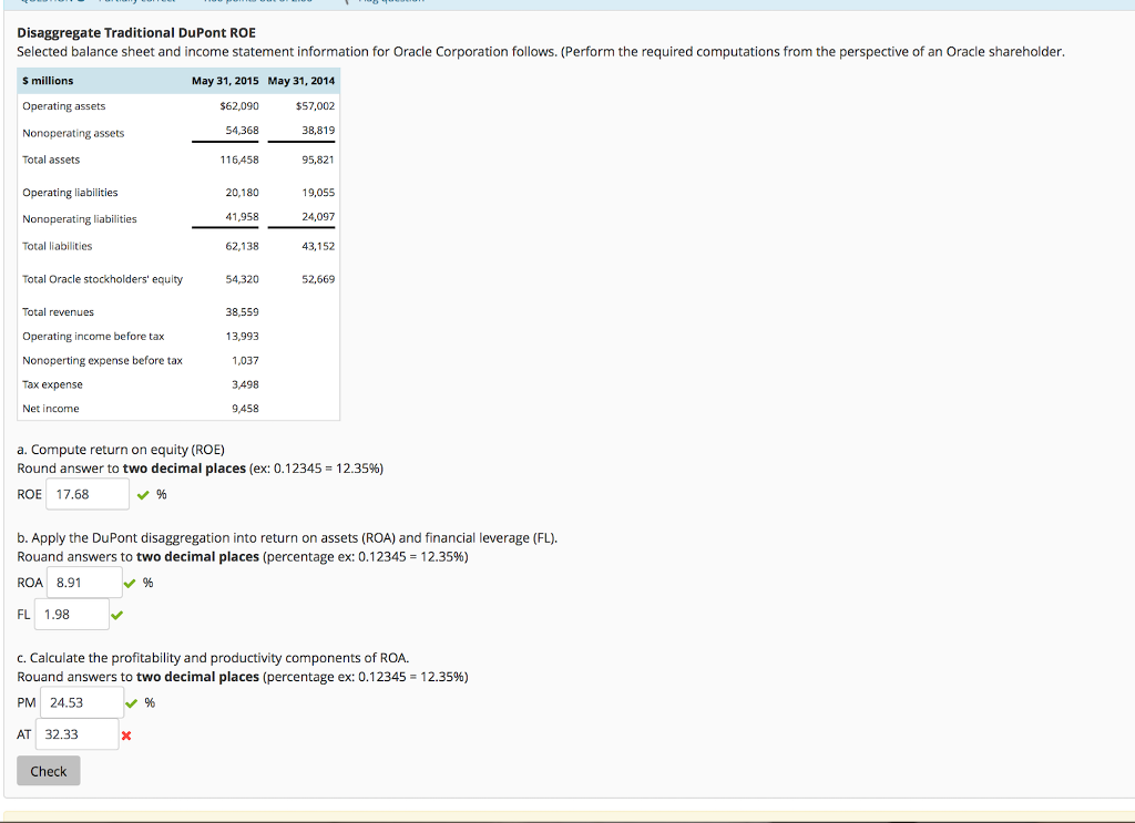 Solved Disaggregate Traditional DuPont ROE Selected balance | Chegg.com