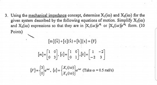 Solved 3. Using the mechanical impedance concept, determine | Chegg.com