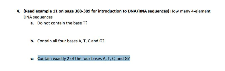 Solved How many 4-element DNA sequences Do not contain the | Chegg.com