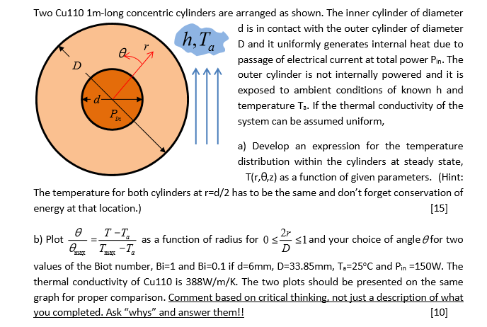 Solved Two Cu110 1m - long concentric cylinders are arranged | Chegg.com