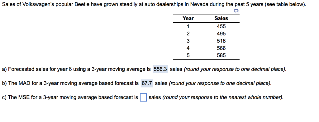 Solved Sales of Volkswagen's popular Beetle have grown | Chegg.com