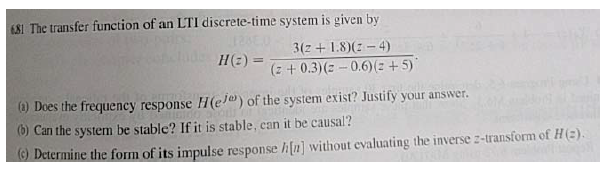 Solved 681 The transfer function of an LTI discrete-time | Chegg.com