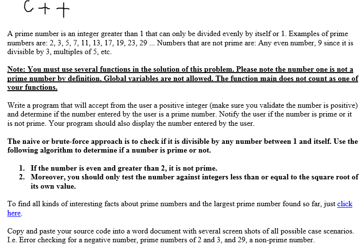 Solved A prime number is an integer greater than 1 that can | Chegg.com