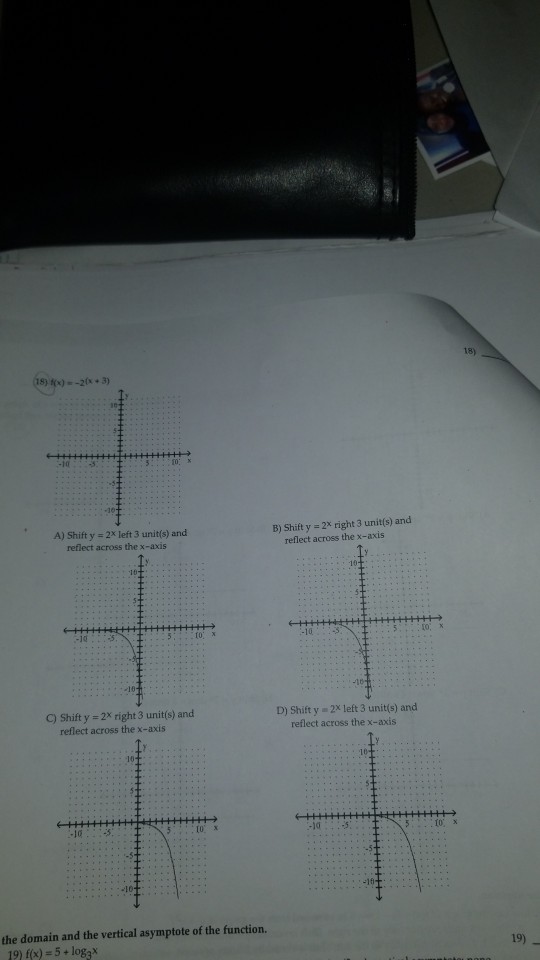 Solved 18) I: A) Shift y 2X left 3 unit(s) and reflect | Chegg.com