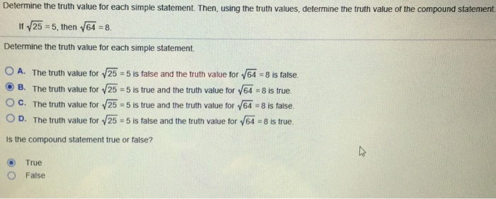 Solved Determine the truth value for each simple statement. | Chegg.com