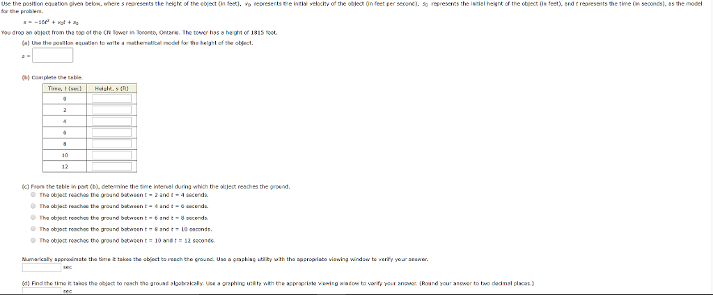 Solved Use the position equation for the problem. i en | Chegg.com