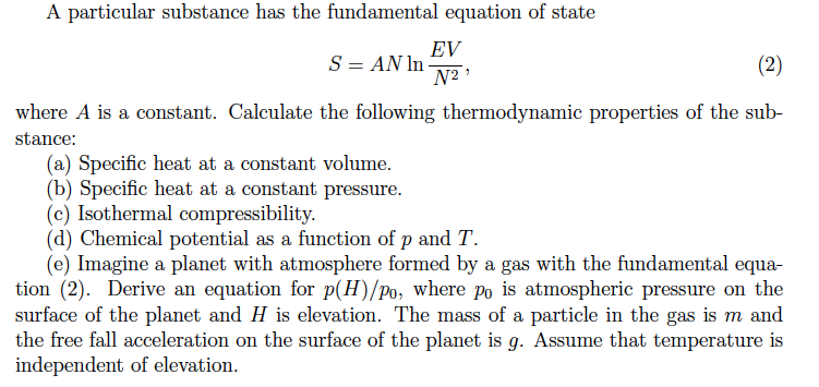 Solved A particular substance has the fundamental equation | Chegg.com