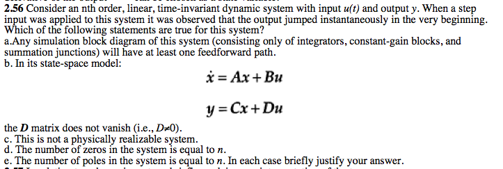 Solved Consider an nth order, linear, time-invariant dynamic | Chegg.com