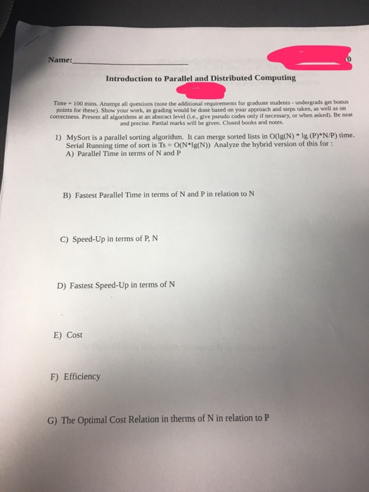 Solved Introduction to Parallel and Distributed Computing. | Chegg.com