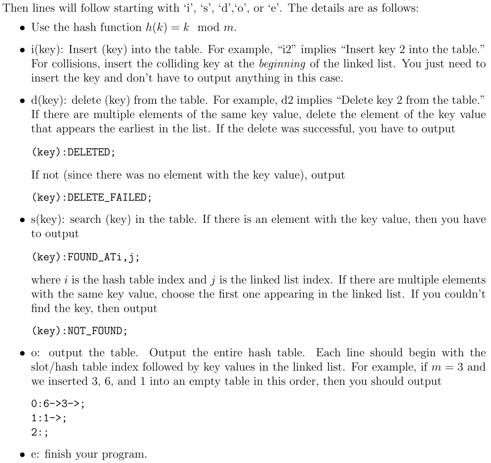 (Solved) : C Hash Table Chaining Example Input Output Following Example ...