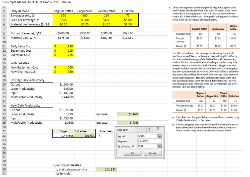 Solved 01-09 Spreadsheet Multifactor Productivity Formula | Chegg.com