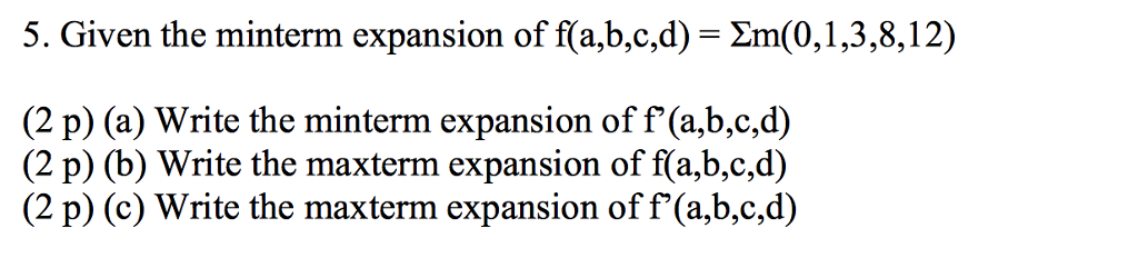Solved Given the minterm expansion of f(a, b, c, d) = sigma | Chegg.com