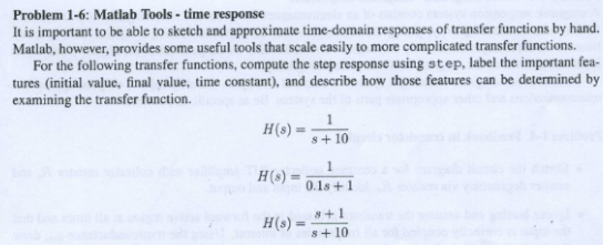 Solved Problem 1-6: Matlab Tools time response Matlab, | Chegg.com