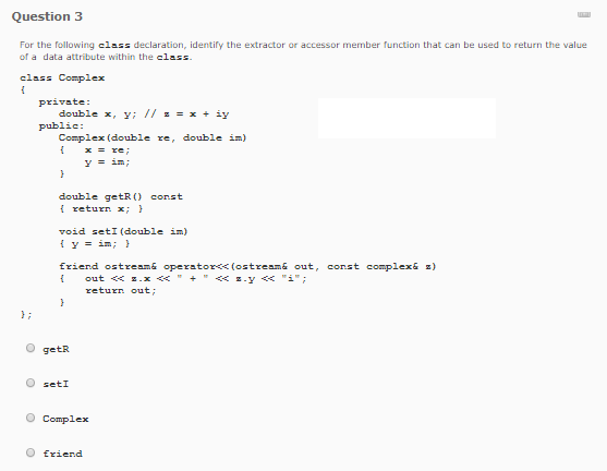 Solved Question 3 For the following c1즈ss declaration, | Chegg.com