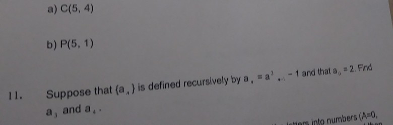 Solved a) C(5, 4) Suppose that (a.) is defined recursively | Chegg.com