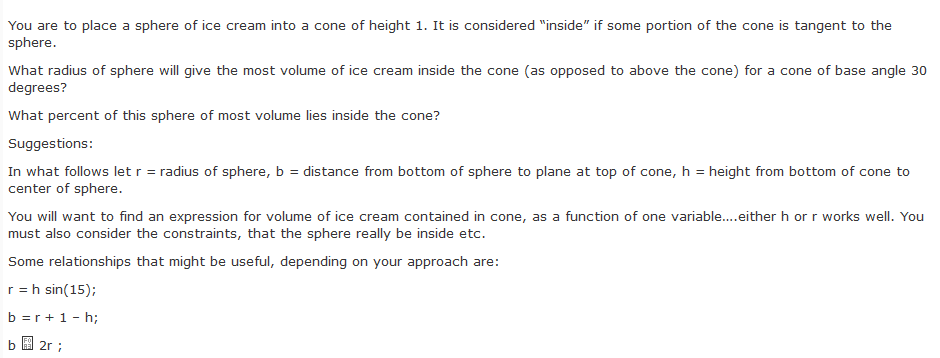 Solved You are to place a sphere of ice cream into a cone | Chegg.com