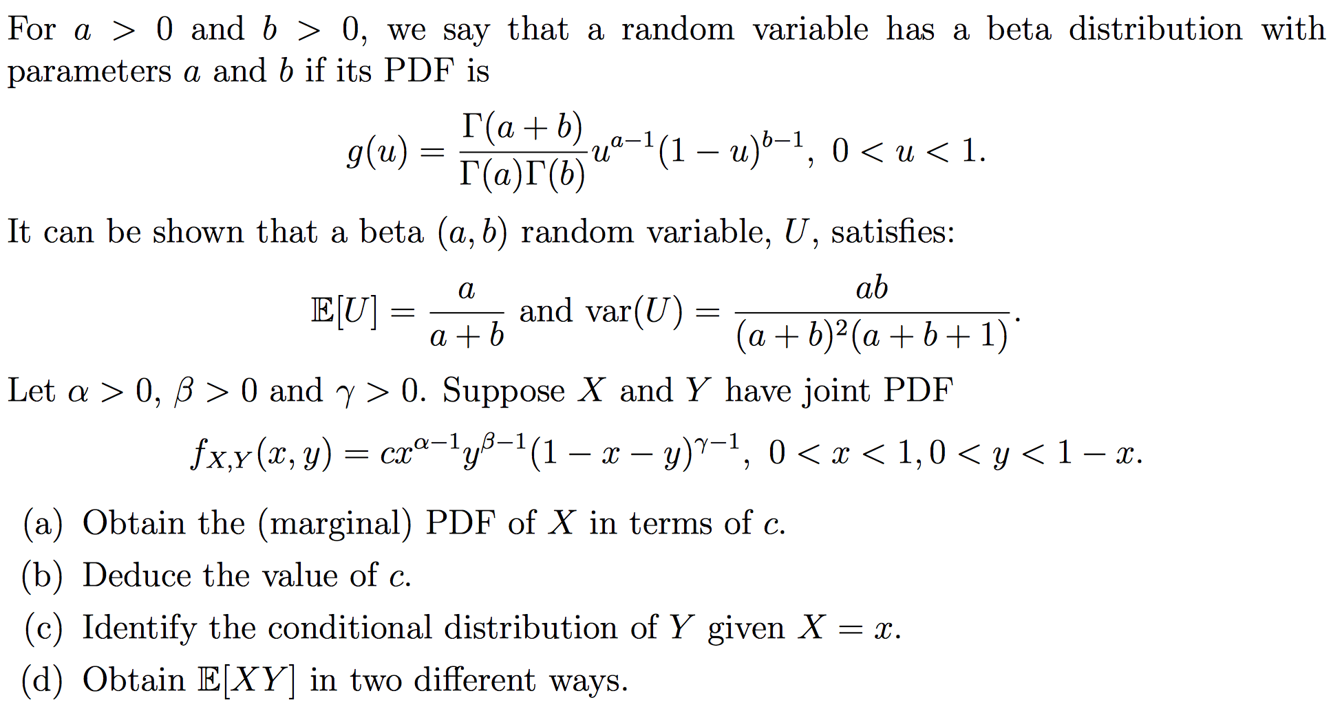 Solved For a GT 0 and b GT 0, we say that a random variable | Chegg.com