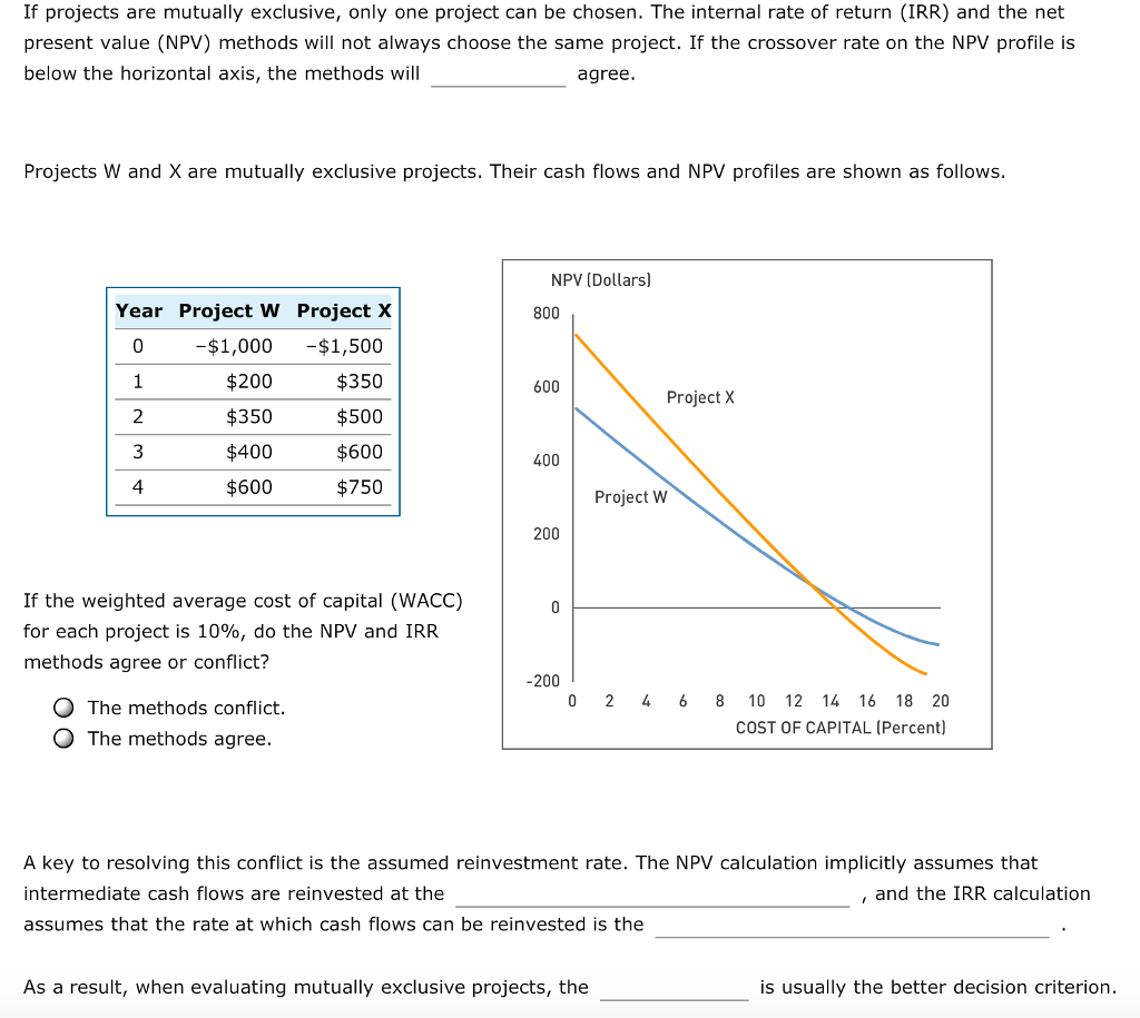 Solved If projects are mutually exclusive, only one project | Chegg.com