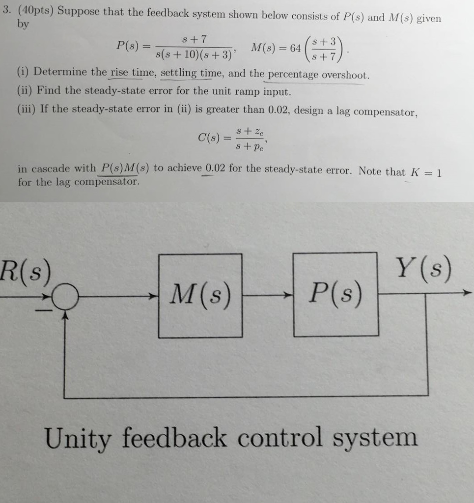 Solved 3. (40pts) Suppose that the feedback system shown | Chegg.com