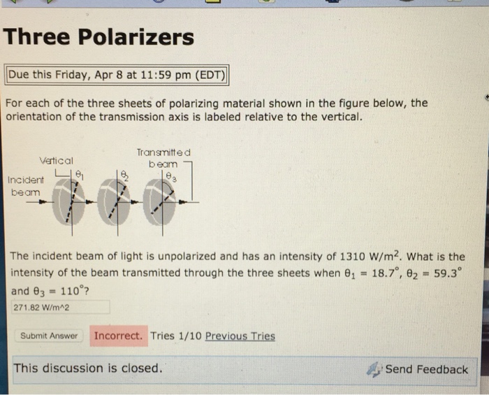 Solved What is the intensity of the beam transmitted through | Chegg.com