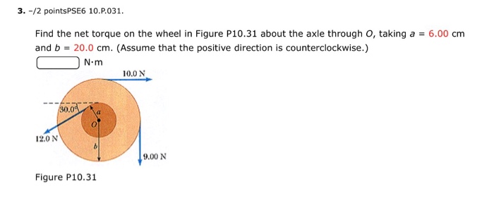 Solved Find the net torque on the wheel in Figure P10.31 | Chegg.com