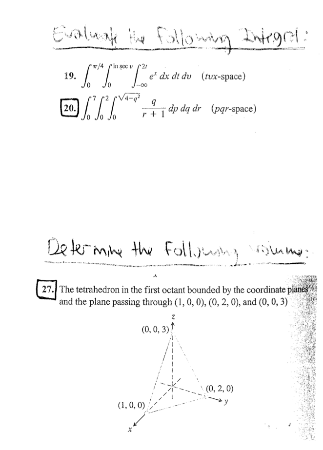 Solved 19. e' dx dt dv (tux-space) 20 dp dq dr (pqr-space) | Chegg.com