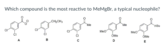 Solved Which compound is the most reactive to MeMgBr, a | Chegg.com